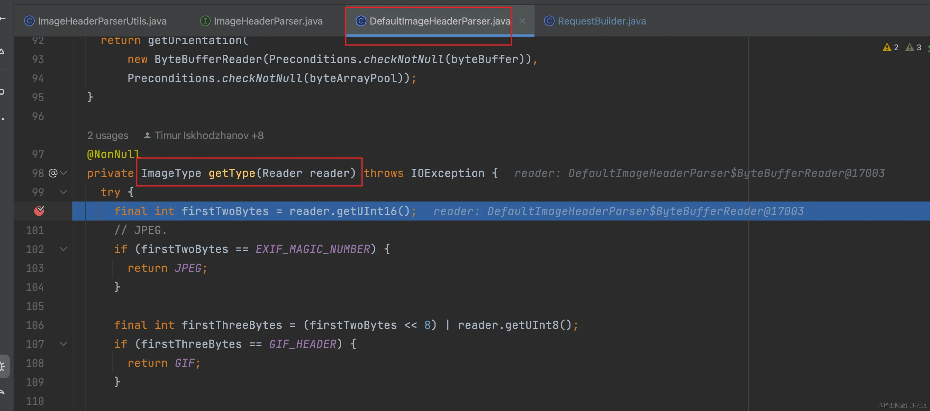 Glide 加载 Gif 动画的一些细节分析识别gif 可以先粗看一下调用链，这个对我们分析问题很有帮助 可以看出来 是 - 掘金