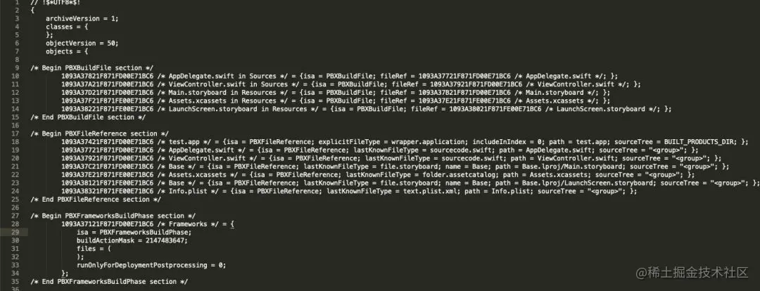 了解 Xcode 项目文件 .xcodeproj其中project.pbxproj是我们要关注的主要内容. Xcode - 掘金