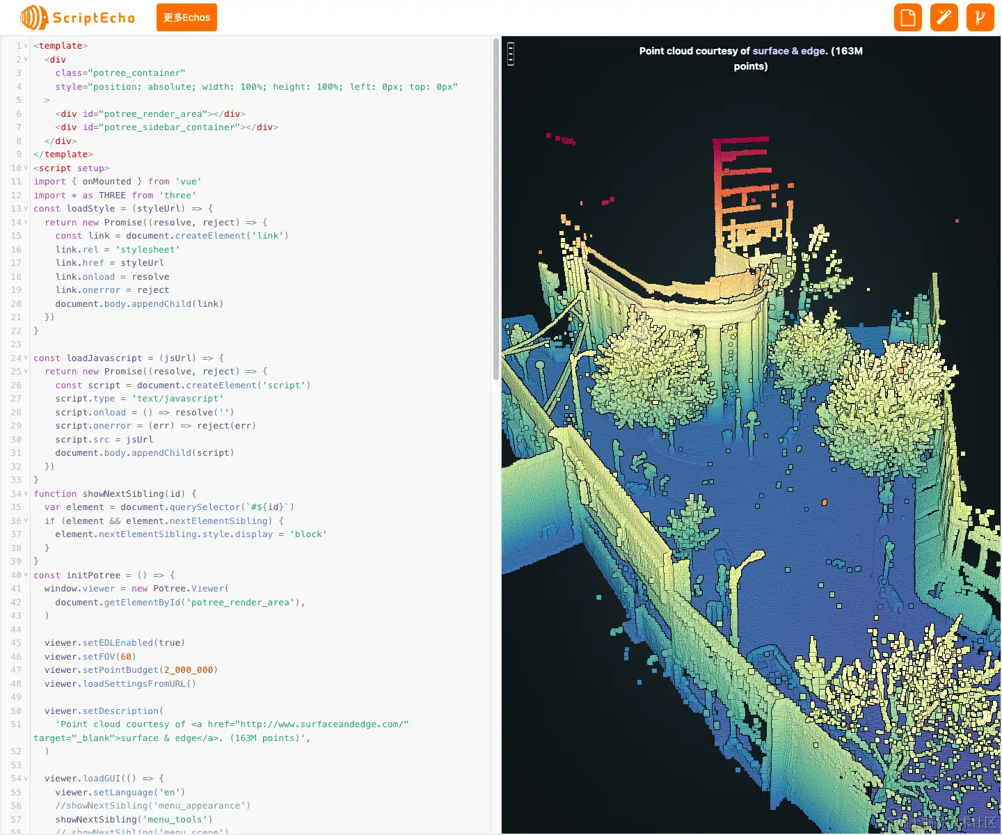 基于 Potreejs 的 3d 点云展示本文由scriptecho平台提供技术支持 项目地址：传送门 基于 Potr 掘金 