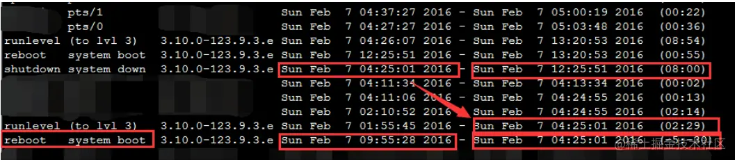 Linux Last 命令关于 reboot 记录的含义说明1 实例说明 执行命令last -F -x出现类似如下图所示 - 掘金