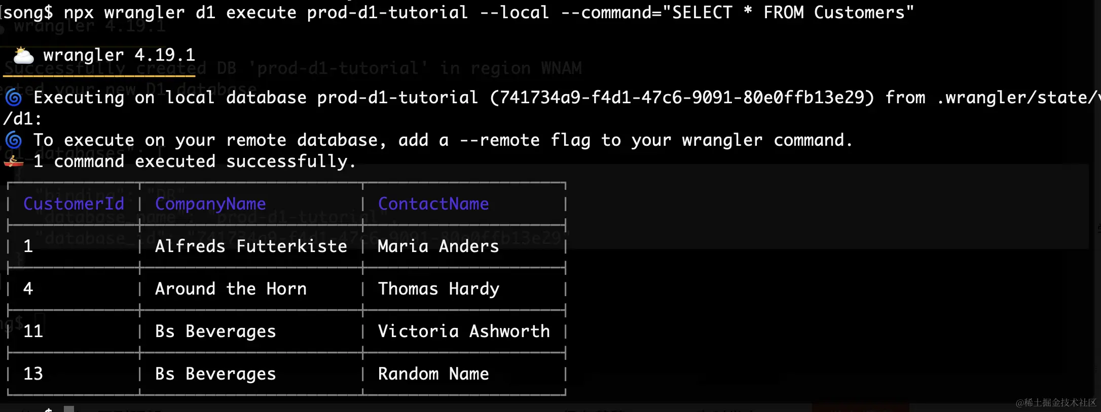 通过Wrangler CLI在worker中创建数据库和表官方使用文档：Getting started · Cloudf - 掘金