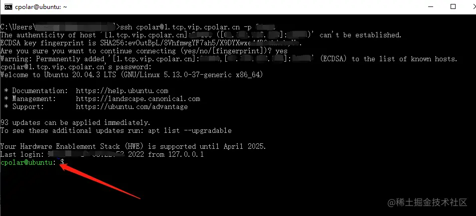 使用cpolar进行TCP稳定连接（Linux版）在上篇文章中，我们通过cpolar建立的临时TCP数据隧道，成功连接了 - 掘金
