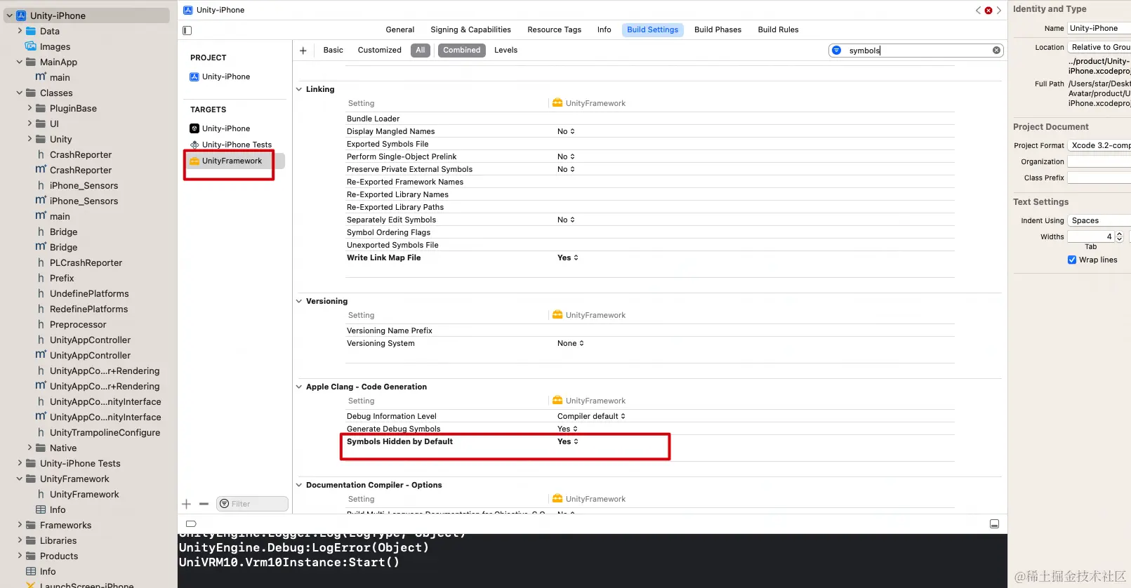 iOS导出unityFramework历程一、背景 由于定义了unity和原生之间交互的桥，因此在导出unity项目后， - 掘金