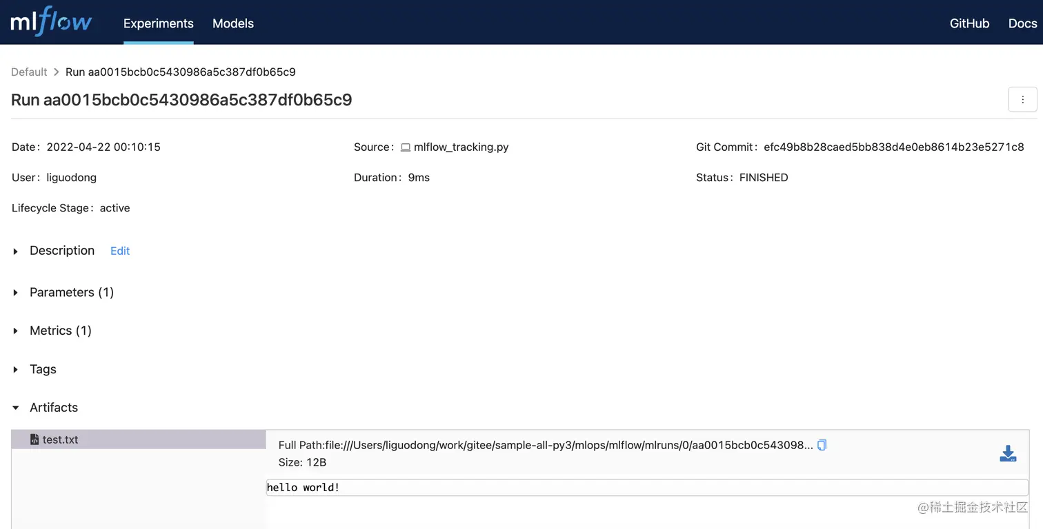 MLflow 快速入门安装 使用一下命令即可安装 MLflow： 除此之外，要使用某些 MLflow 模块和功能（如：M - 掘金