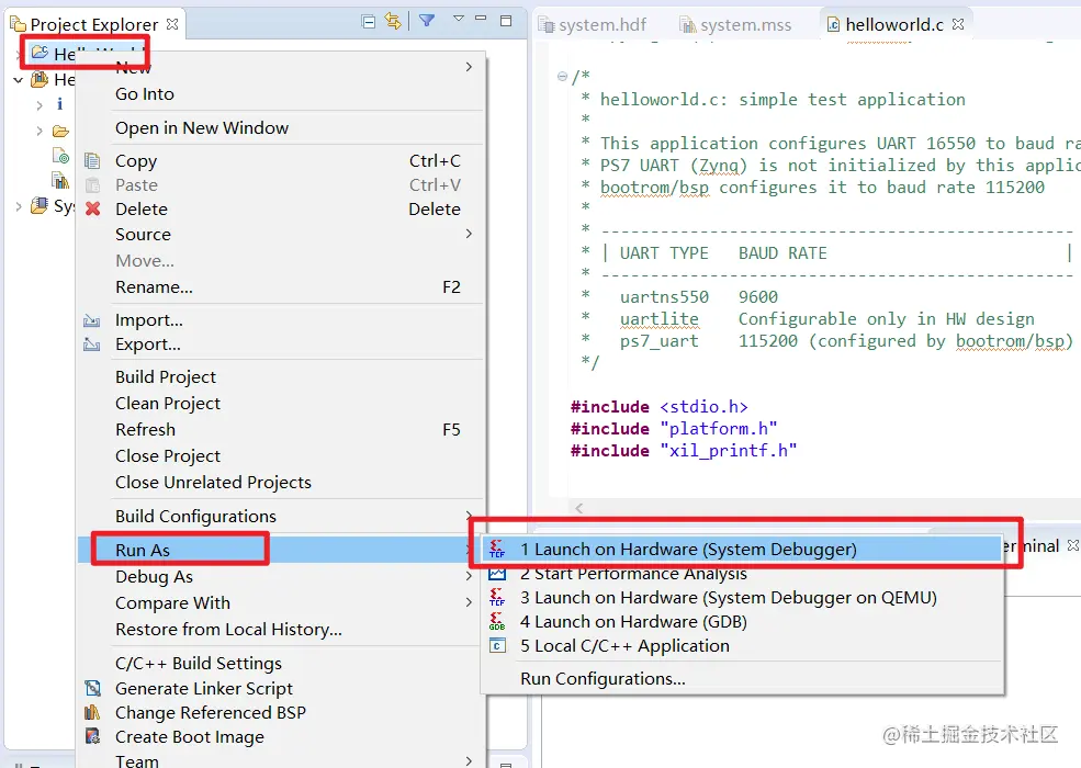 ZYNQ_SDK HelloWorld实验ZYNQ_SDK HelloWorld实验 了解 ZYNQ 嵌入式系统的开发流 - 掘金