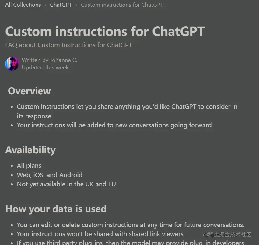量身打造：ChatGPT Custom Instructions引领AI个性化革命一、概述 Custom instruc - 掘金