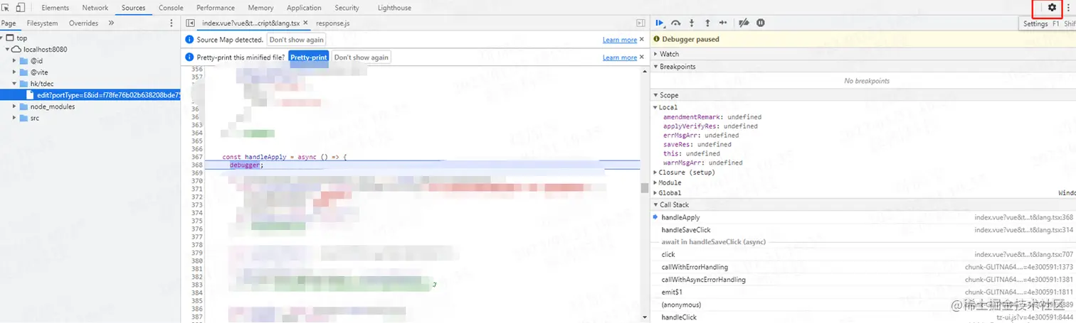 关于vuevitechrome浏览器 Debugger 调试定位不准确本地调试vuevite项目时，debugge 掘金 0197