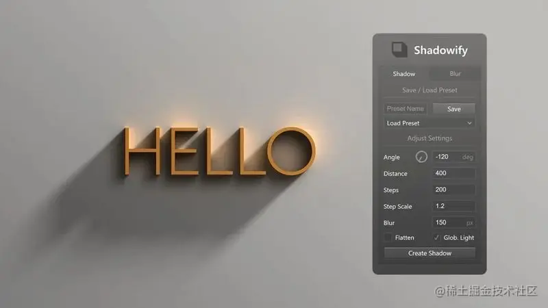 PS插件Shadowify,让你的设计从平面到立体!hadowify汉化版是一款可以在PS中使用的真实模糊阴影插件，如果 - 掘金