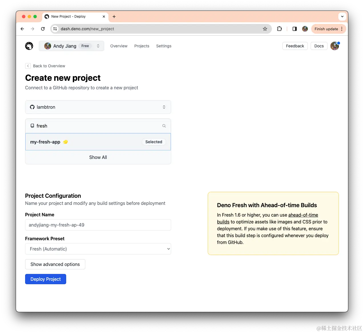 在 Deno Deploy 中使用更简单的新项目创建流程Deno Deploy 是一个 JavaScript 无服务器应 - 掘金
