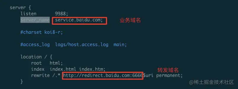 通过nginx实现url转发通过nginx的转发功能来自行搭建url转发服务器，实现域名转发功能。 需求场景 需求场景一 掘金