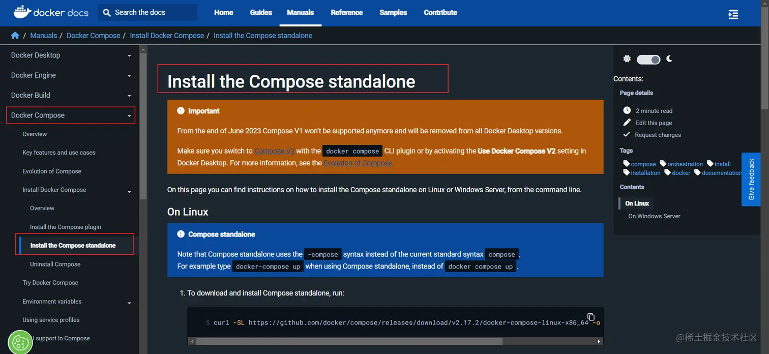 Docker Compose讲解与安装本文主要讲解docker Compose的安装，包括linux和windows安装 掘金 