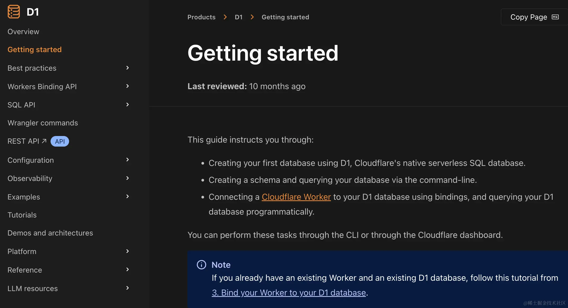 通过Wrangler CLI在worker中创建数据库和表官方使用文档：Getting started · Cloudf - 掘金