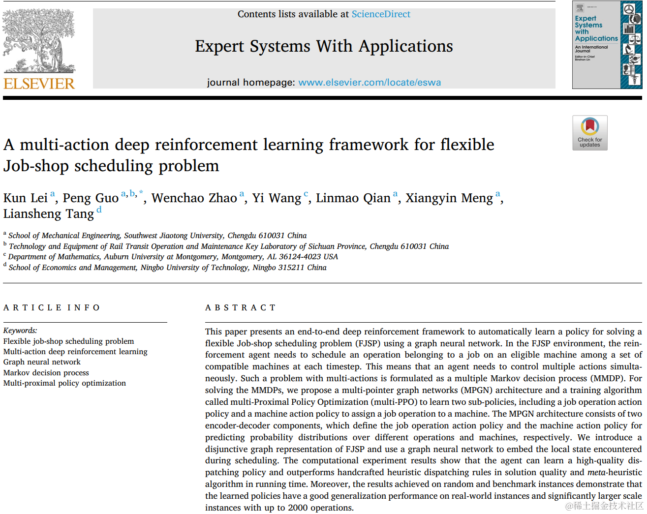 论文解读（源码）：求解柔性作业车间调度问题（FJSP）的多动作（multi-action）深度强化学习框架今天给大家带来 - 掘金