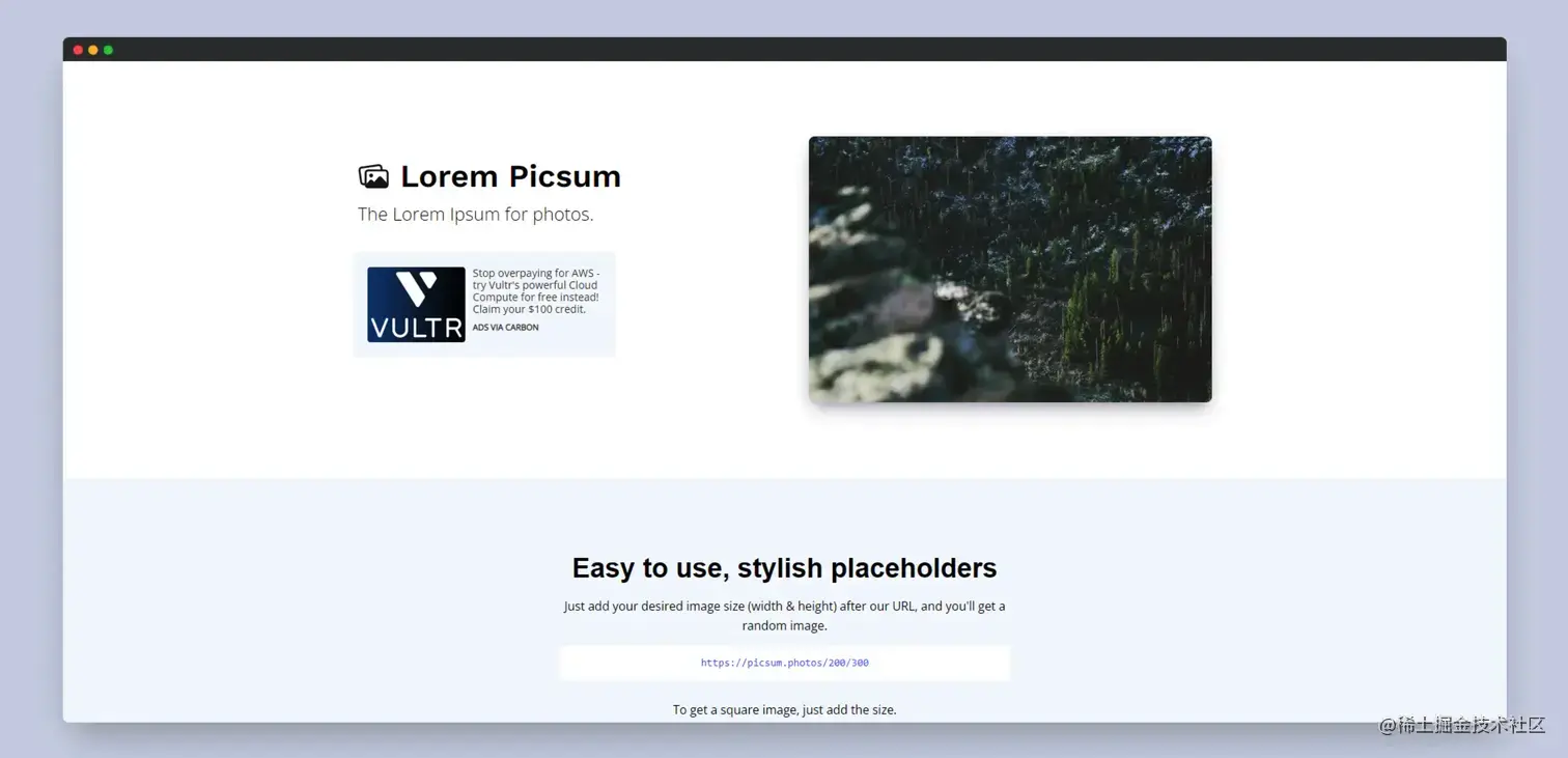 常用工具网站1.Lorem Picsum Lorem Picsum 是一个免费的图片占位符服务，可以用于网站、应用程序或 - 掘金