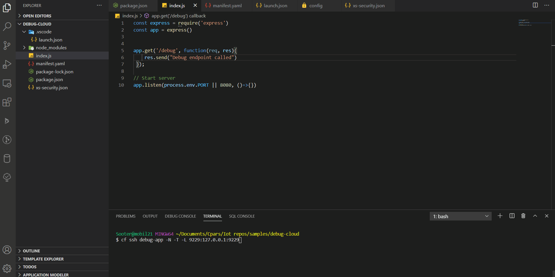 Use Visual Studio Code to debug running NodeJS applications on the SAP ...