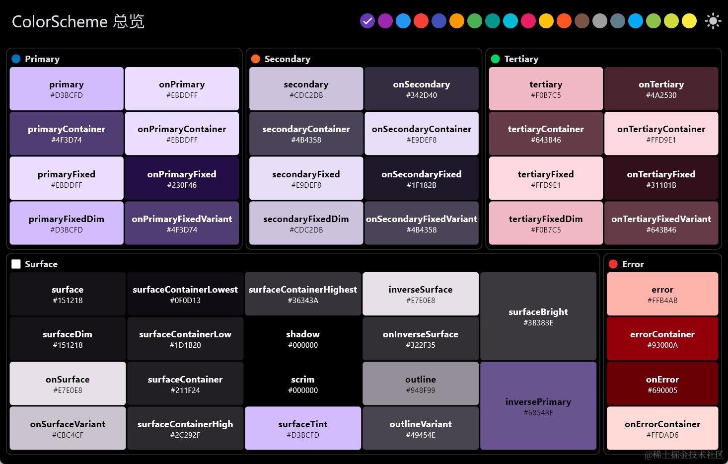 Flutter 百题斩#14 | 说说你对 ColorScheme 的了解最近在着手开发我的 《匠心星问》 ，它定位是 - 掘金