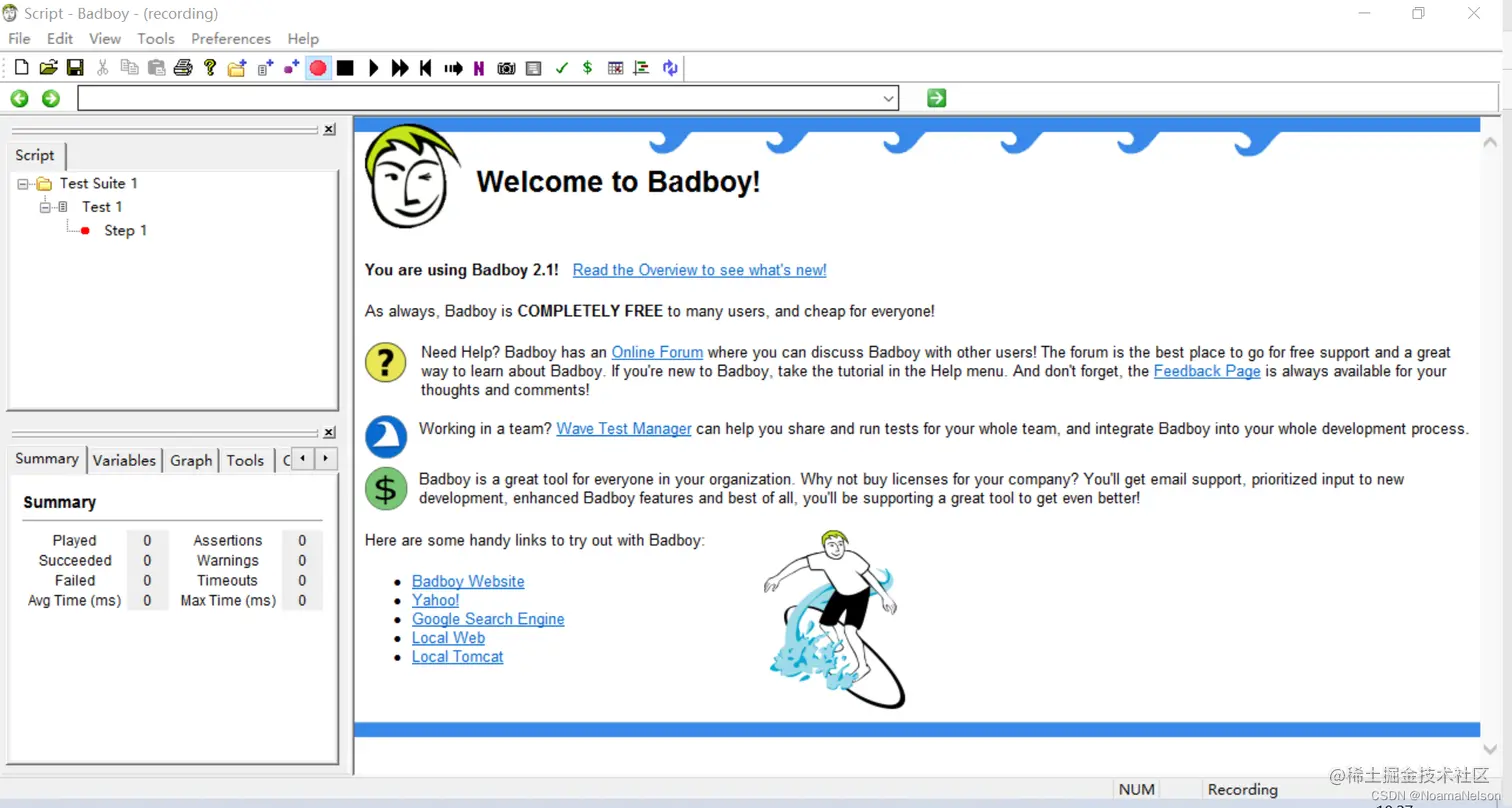 JMeter笔记5 |Badboy使用和录制1 前言 在说JMeter录制前，先了解学习Badboy录制； Badboy - 掘金