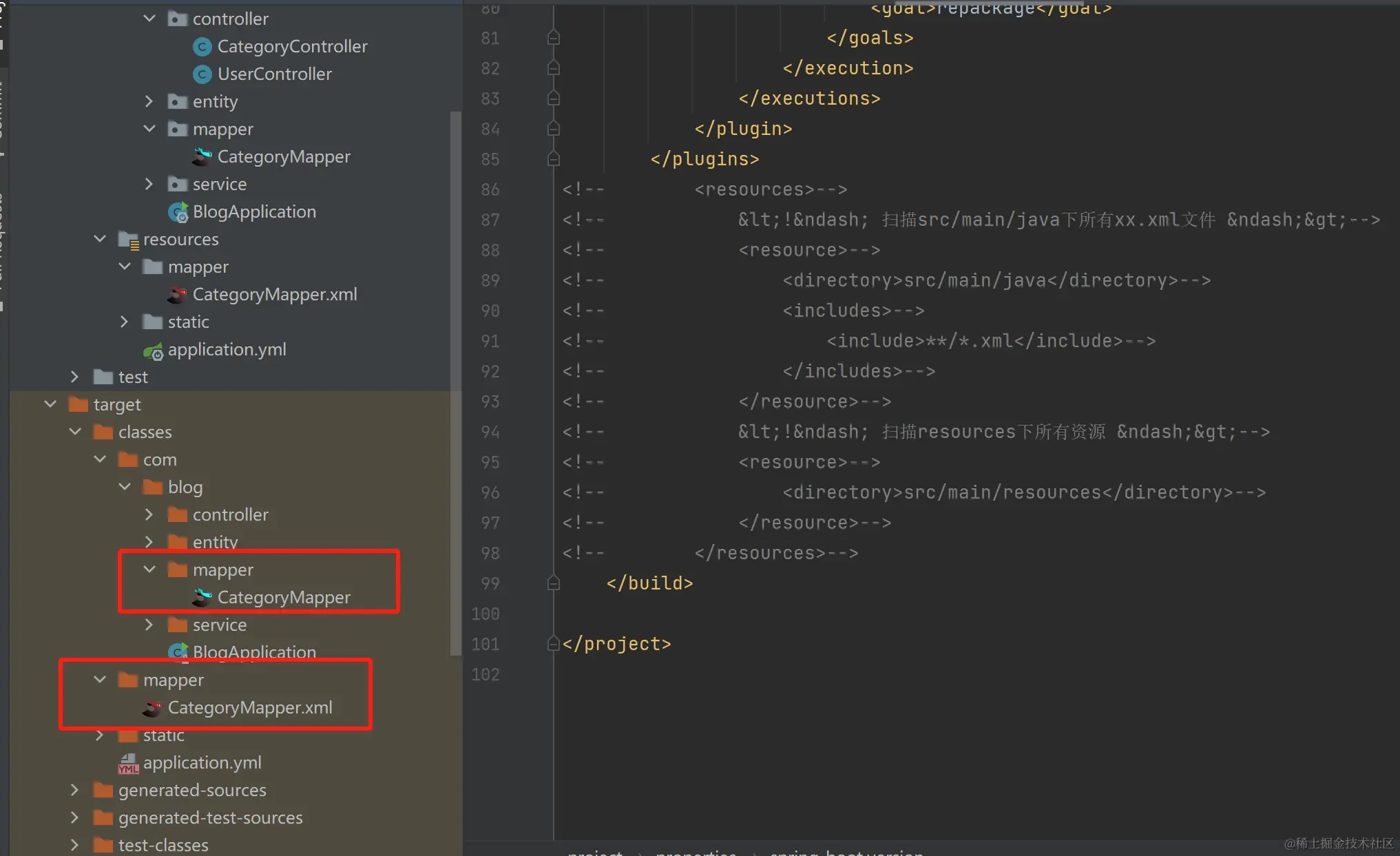 SpringBoot项目整合Mybatis时XXXMapper.xml文件存放位置区别创建mapper接口： 我们一般在 - 掘金