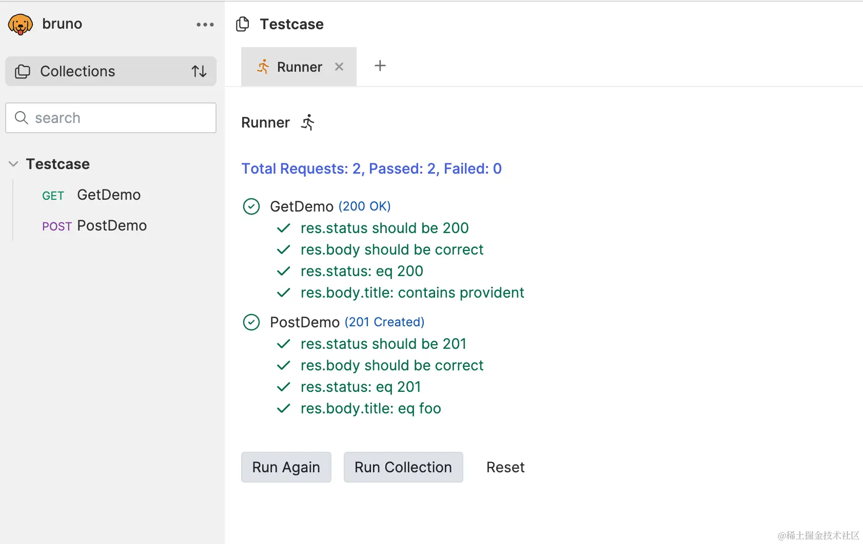 Bruno 接口自动化测试教程：从 0 到 1 搭建 Bruno 接口自动化测试项目这篇博文是 Bruno 接口自动化测 - 掘金