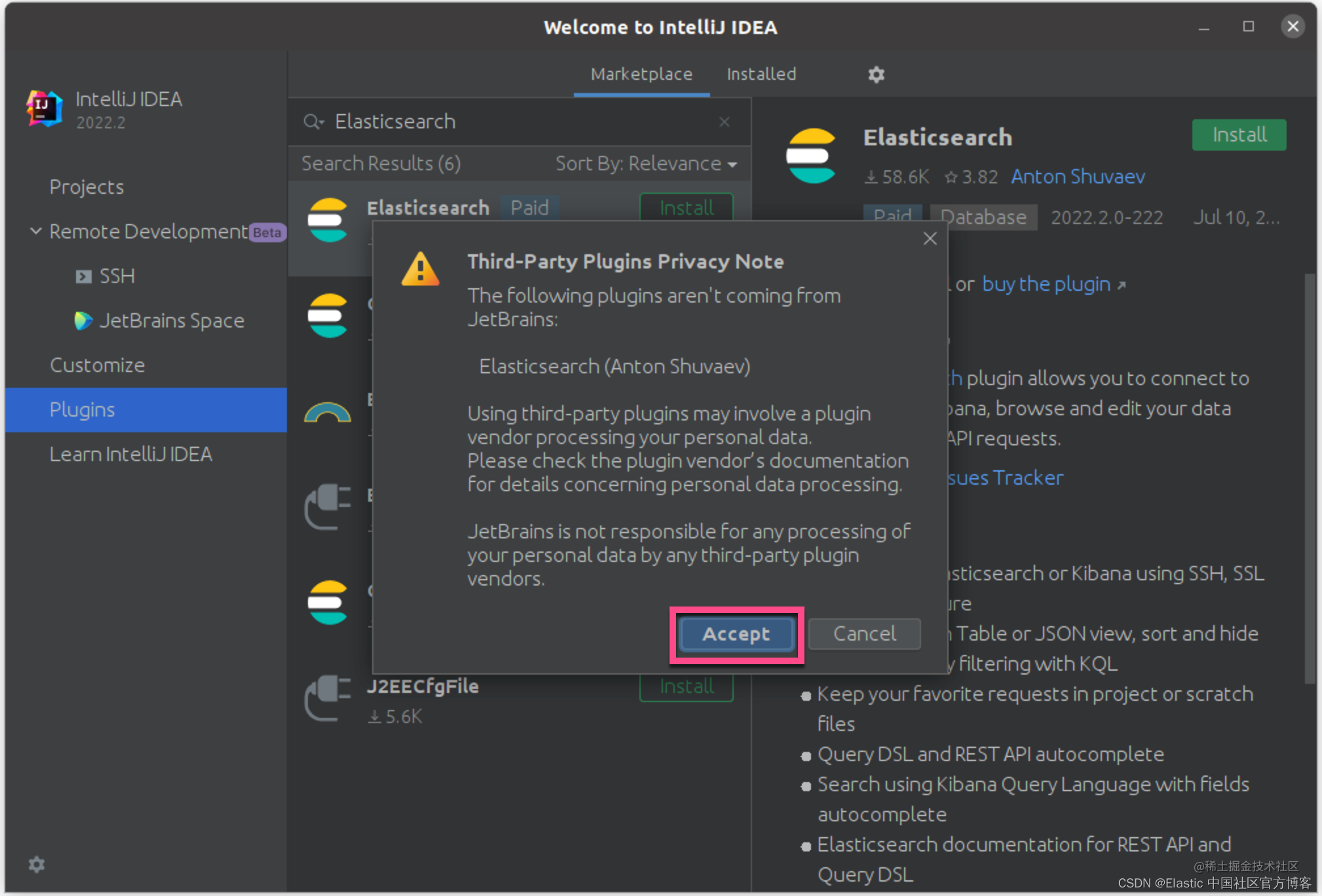 Elasticsearch InteliJ Elasticsearch Plugin 
