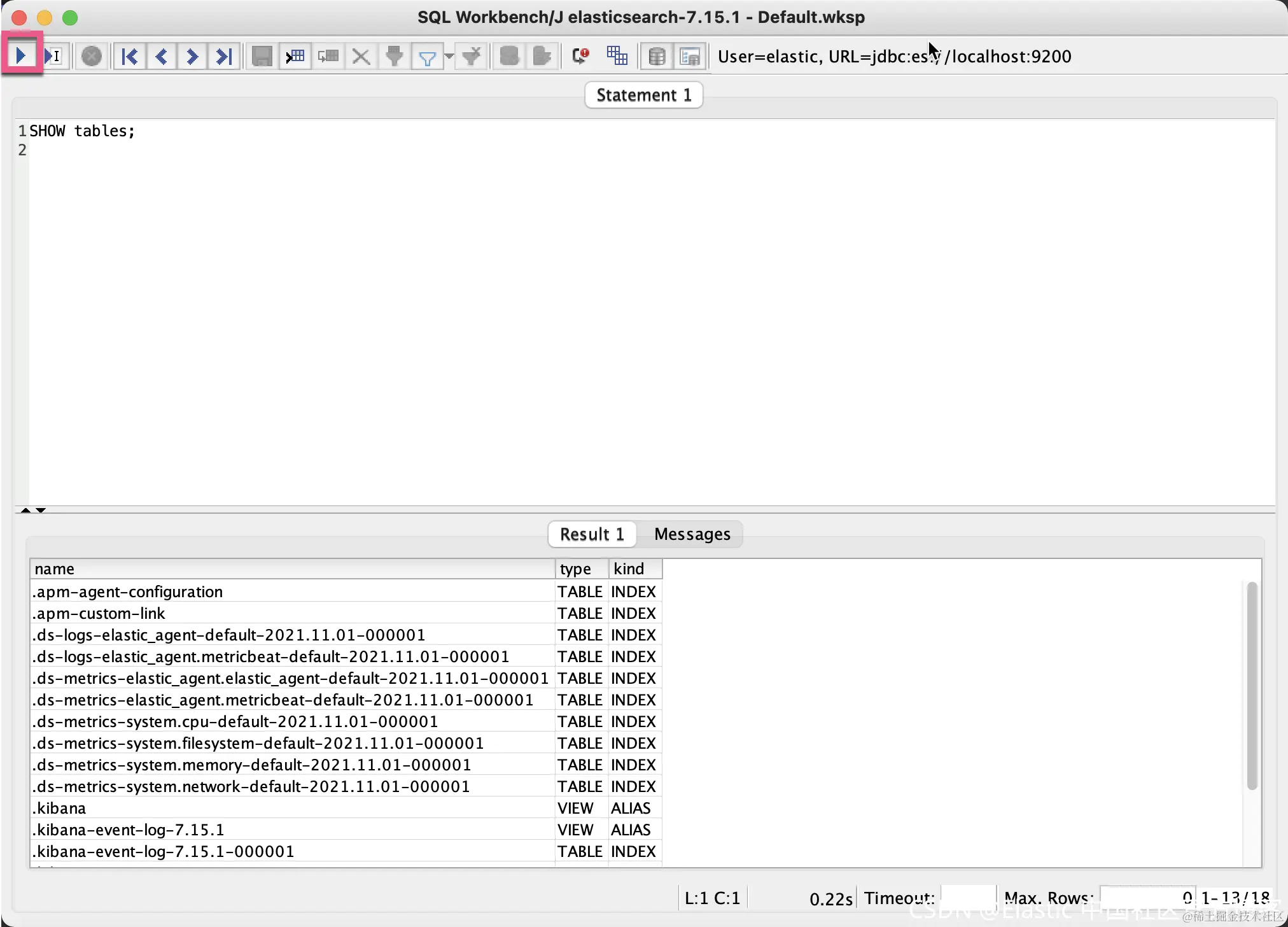 Elasticsearch：使用 JDBC client 连接到 Elasticsearch我详细地描述了如何使用 SQ - 掘金
