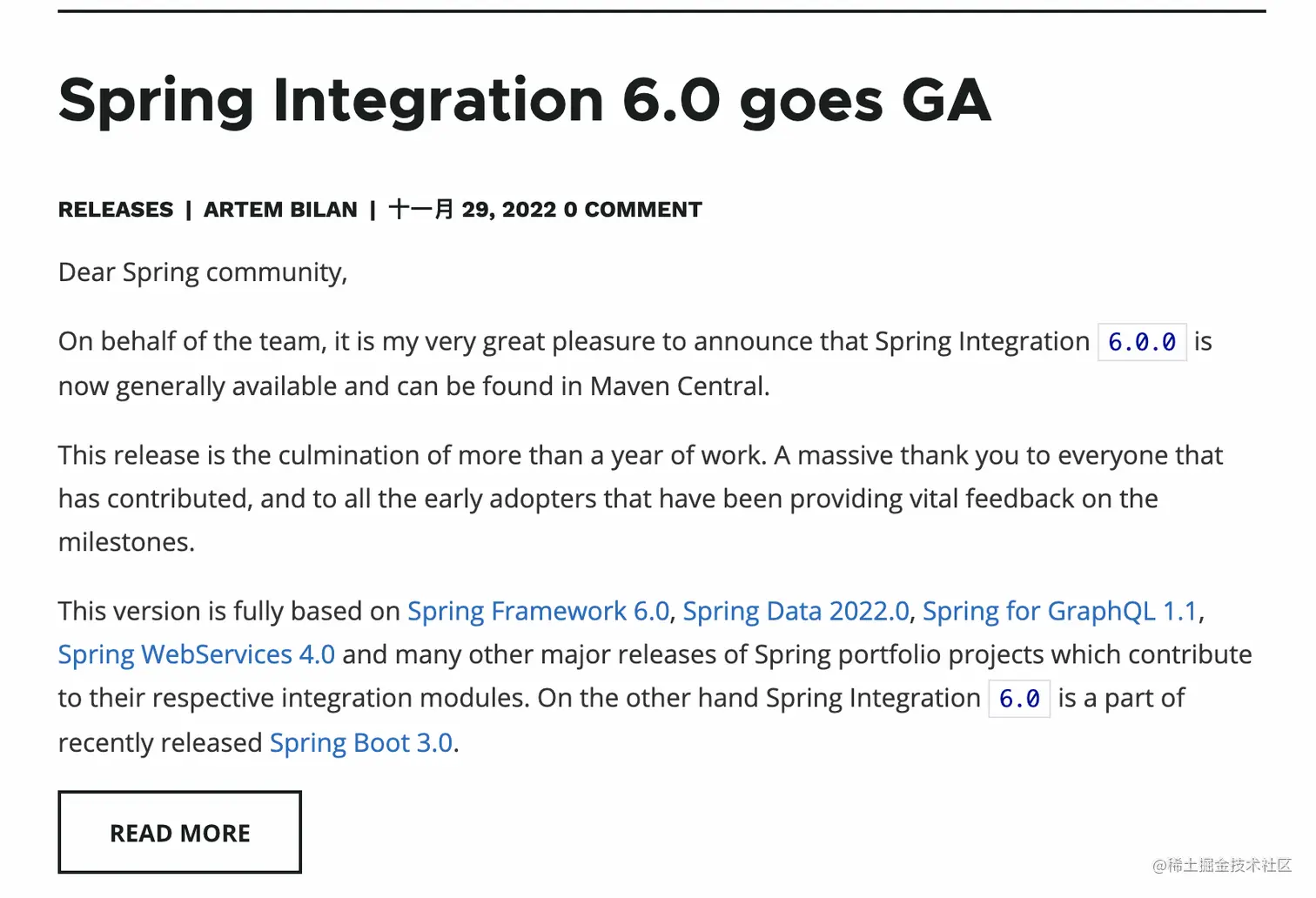 Spring 6 0 正式发布，一文了解新特性正式发布 Spring Framework 6 0 首个 Rc 版本正式发 掘金
