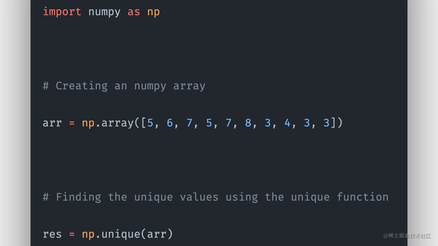 np.unique：如何在NumPy数组中获取唯一值 - 掘金
