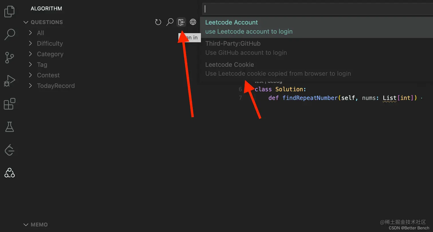 【mac系统】解决vscode中leetcode插件不能刷剑指offer题库1 问题 系统：mac Os 插件：leet 掘金