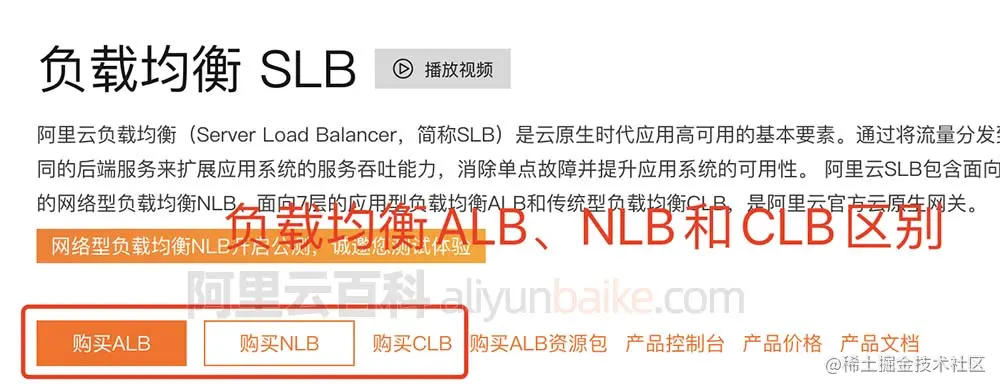 阿里云负载均衡SLB版本CLB、ALB和NLB区别选择对比阿里云负载均衡SLB分为传统型负载均衡CLB（原SLB）、应用 - 掘金