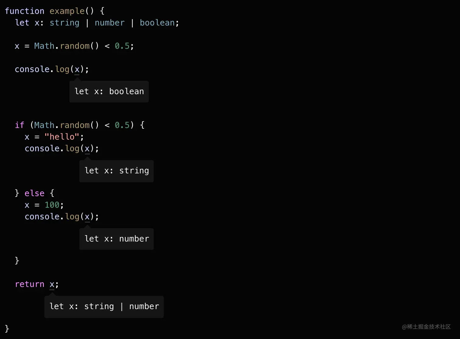 Ts文档 类型收窄和类型保护类型收窄指的是将某一个可能为多种类型的组合缩减成某一种具体类型。透过类型保护可以让t 掘金