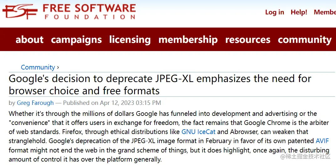FSF 抨击谷歌弃用 JPEG-XL：强调了浏览器选择和自由格式的必要性谷歌在 Chrome 91 版本中引入了 JPE - 掘金