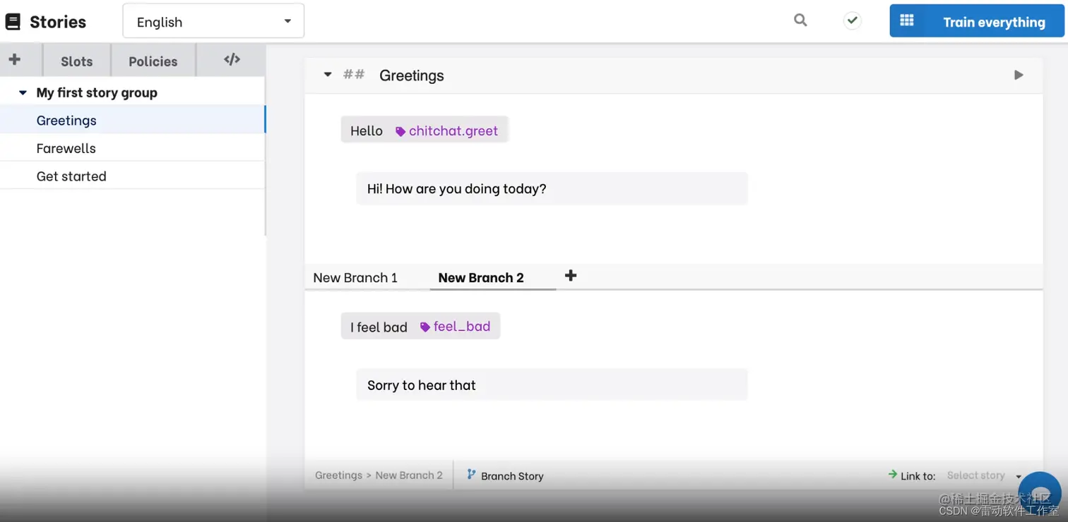 Rasa聊天机器人可视化配置工具收集背景 Rasa使用yml文件方式配置bot的各个模块，如下图 是否有图形化配置界面呢 - 掘金