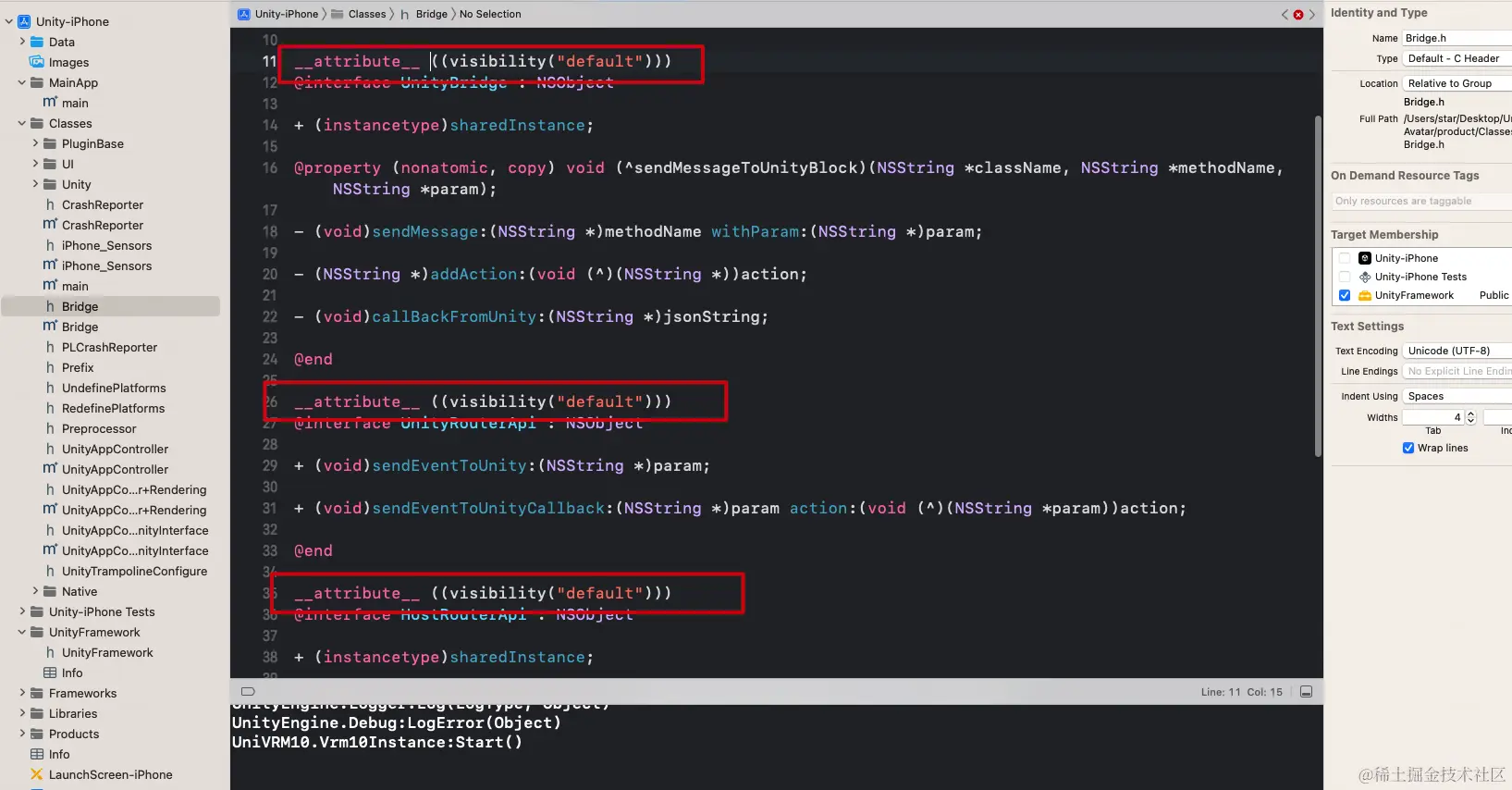 iOS导出unityFramework历程一、背景 由于定义了unity和原生之间交互的桥，因此在导出unity项目后， - 掘金