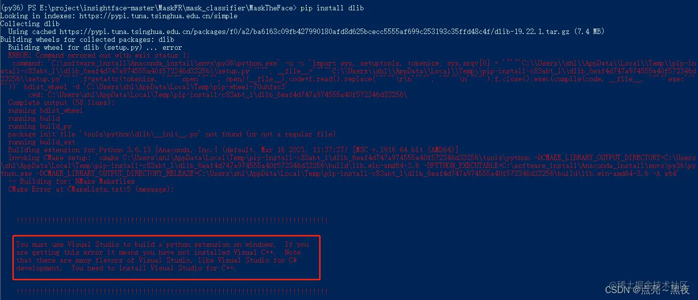 windows10下编译dllib报错： ERROR: Failed building wheel for dlib - 掘金