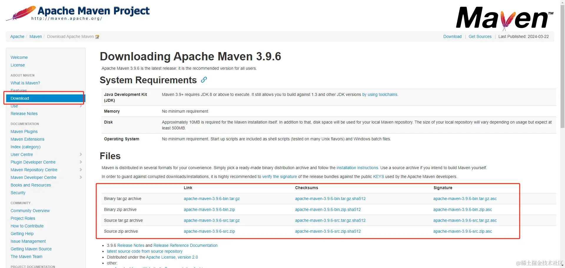 window 安装 maven一、找历史资源 进入官网 https://maven.apache.org/ 中，找到左边 - 掘金