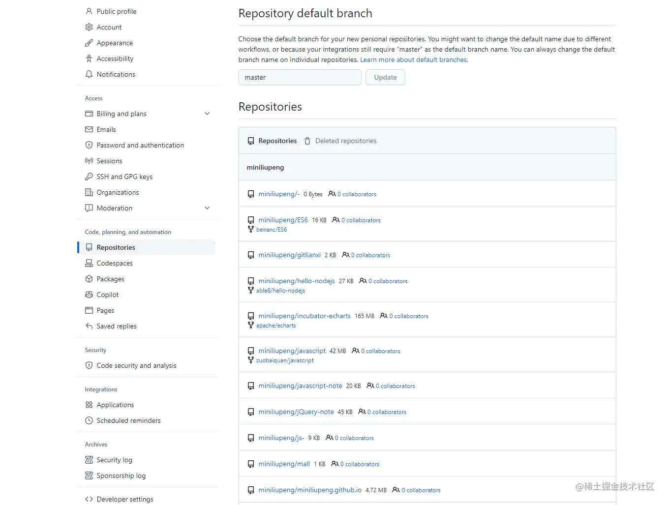查看github仓库大小查看自己仓库大小 点击 settings 点击Repositories，右侧有大小信息 查看想要 - 掘金