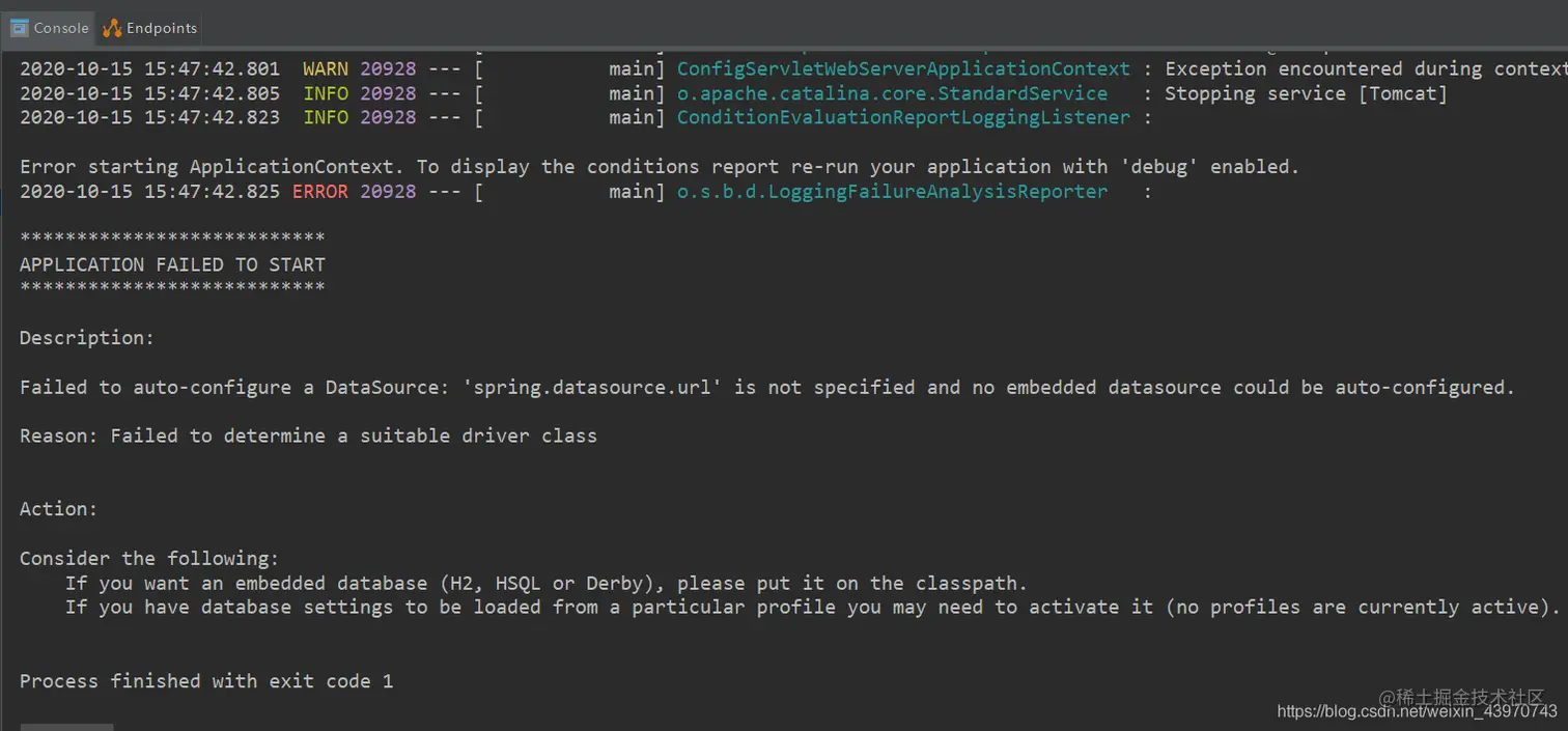 记录:Failed to auto-configure a DataSource: 'spring.datasource.url'is not...【解决方案】 - 掘金