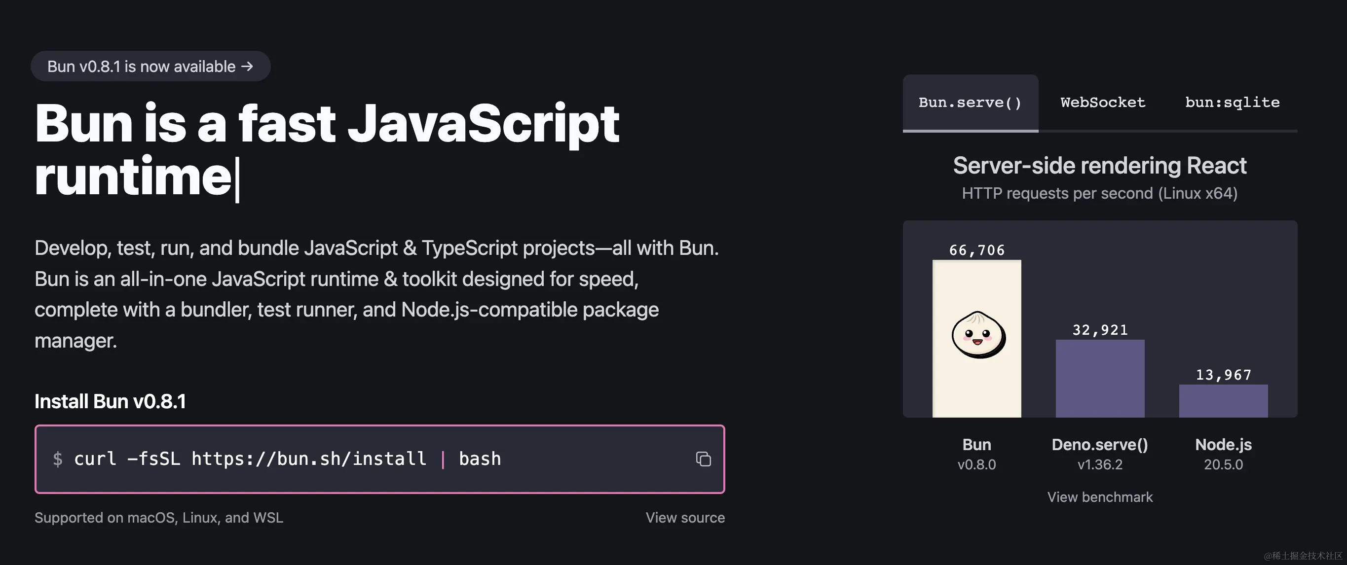 Bun 1.0 正式发布，爆火的前端运行时，速度遥遥领先！9 月 8 日，前端运行时 Bun 1.0 正式发布，如今，B - 掘金