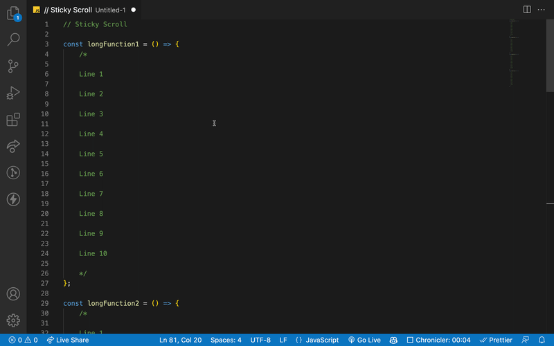 七个开发者不可不知的VS Code小技巧1.固定滚动（Sticky Scroll） 在浏览长文件时，你是否经常迷失方向？ - 掘金