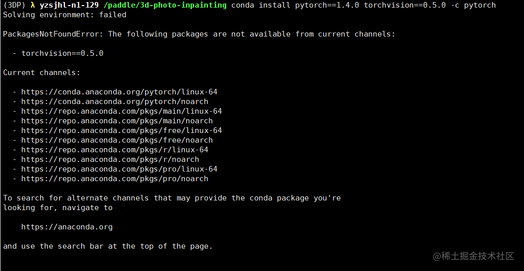 解决PackagesNotFoundError: The following packages are not available from的 ...
