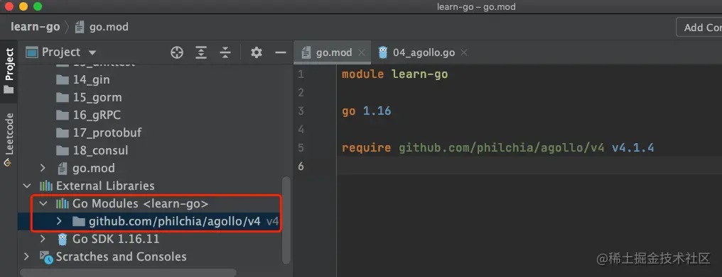 解决goland “Unresolved Dependency”标红问题本文介绍下在goland中go.mod文件，出现 - 掘金