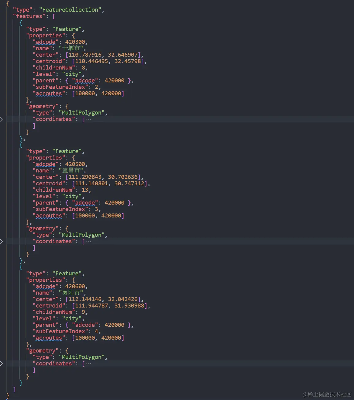 Echarts+GL实现3D区域地图与纹理图片效果截图 引入地图JSON文件 要生成区域地图，首先需要地图的GeoJSO - 掘金
