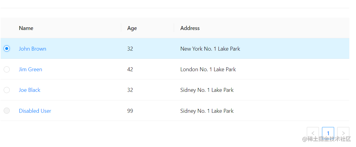 antd Table 点击选中行并高亮整行 - 掘金