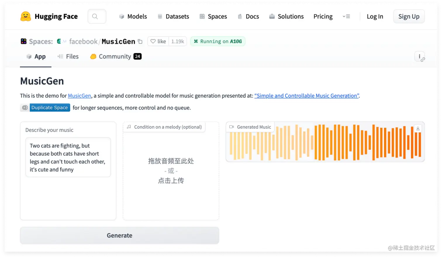 Meta 开源音乐生成模型 MusicGenMeta 近日在 Github 上开源了其音乐生成模型 MusicGen。据 - 掘金