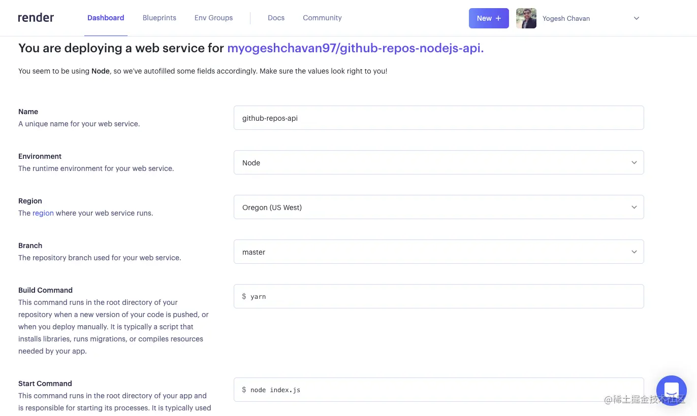 使用 Render 免费部署你的 Node.js 应用程序Render提供如下图各种注册方式： 一旦注册并登陆账号之后， - 掘金