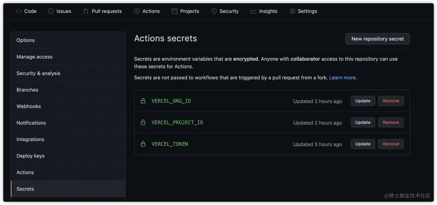 基于Vercel+Github Action 部署Nest.js项目利用vercel+GitHub Action部署Ne - 掘金