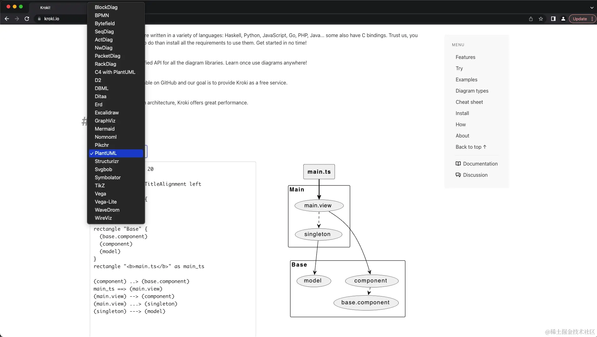 Kroki-使用代码生成图表-APIKroki 是一个开源工具，允许用户通过代码描述来生成各种图表。它提供统一的API， - 掘金