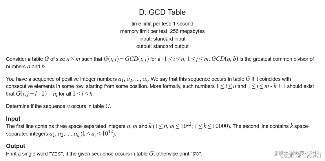 CF D. GCD Table本文已参与「新人创作礼」活动，一起开启掘金创作之路。 传送门 题意： 给你一个n*m的矩阵 - 掘金