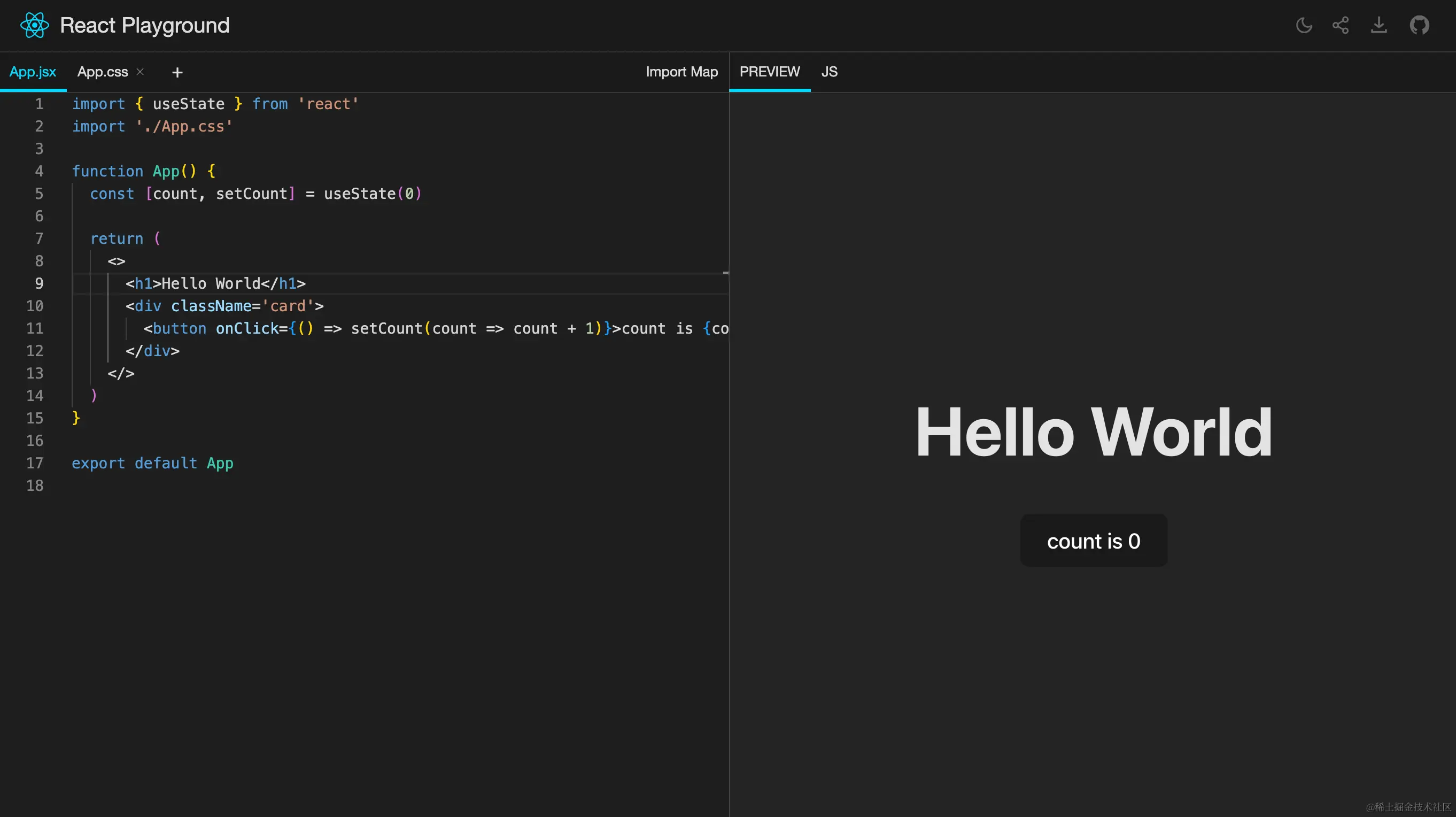 React终于也有playground了：一个能实时运行React代码的在线编辑器在我们工作或学习中经常遇到要尝试使用一 - 掘金
