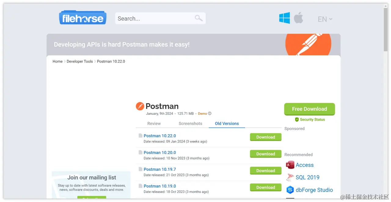 Postman 旧版本下载（历史版本）攻略随着技术的不断发展，有时候我们发现自己需要退回到使用 Postman 某个以往 - 掘金